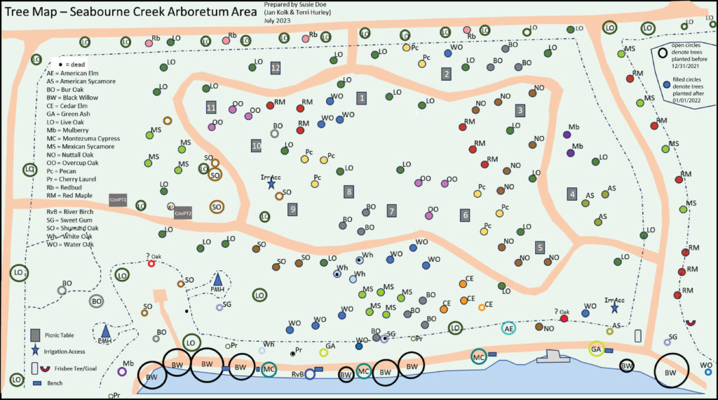 SCNP Arboretum - Tree Map - Coastal Prairie Chapter